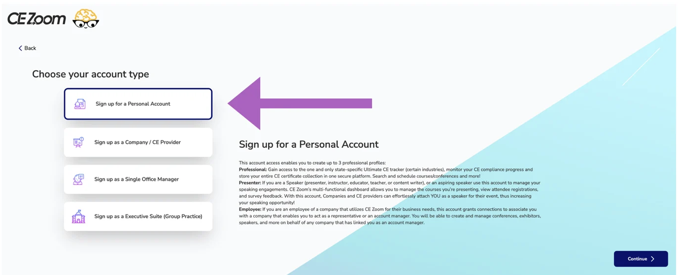 How to sign up as a professional on CE Zoom (V2)